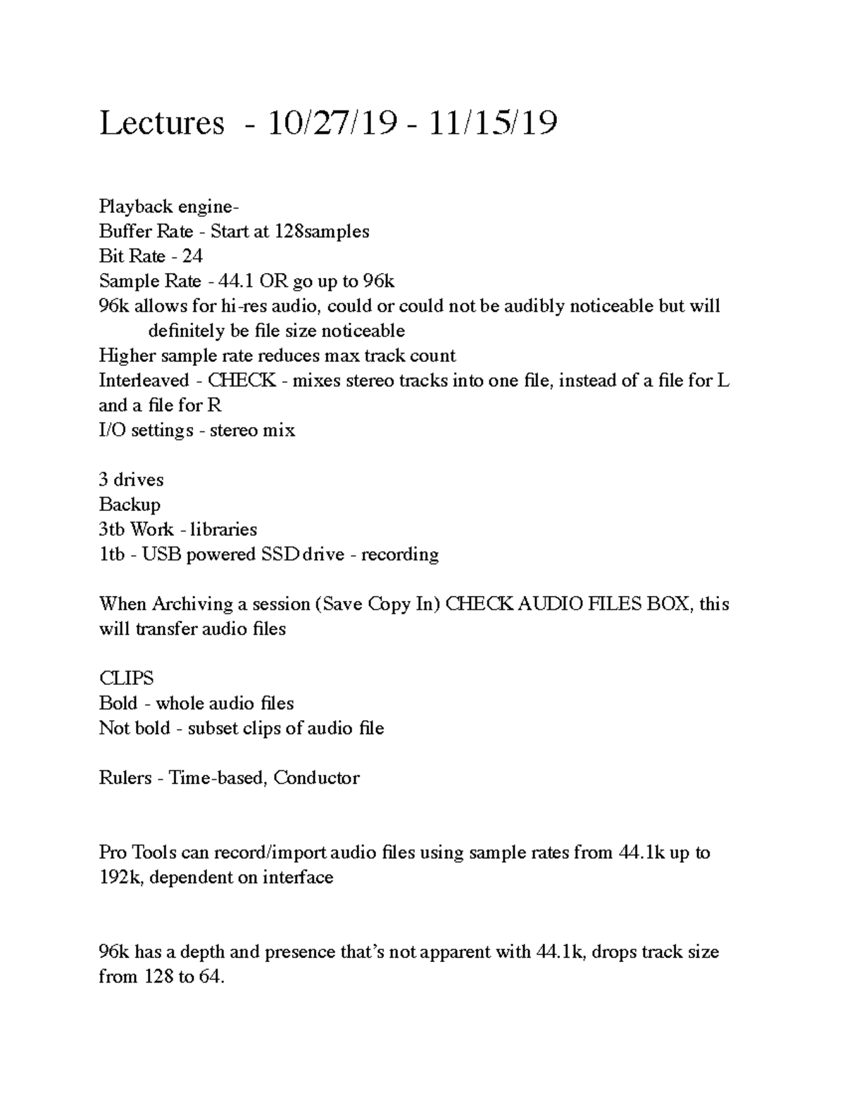Audio Workstations - notes - Lectures - 10/27/19 - 11/15/ Playback ...