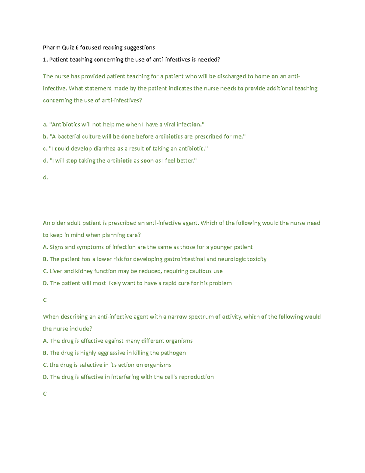 Pharm Quiz 6 focused reading suggestions - Pharm Quiz 6 focused reading ...