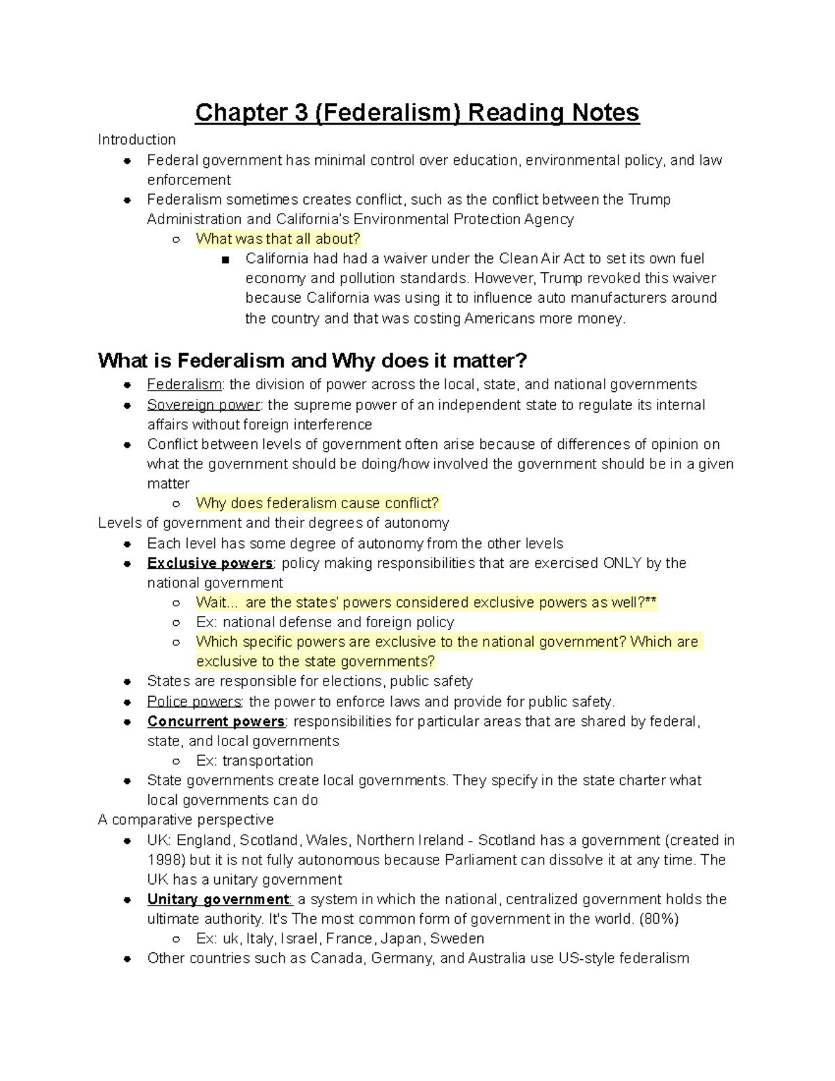 Chapter 3 (Federalism) Reading Notes - However, Trump revoked this ...