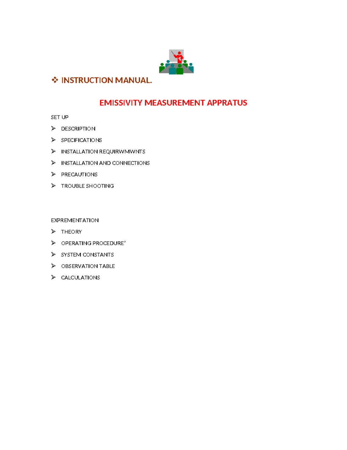 Emissivity Measurement Appratus - INSTRUCTION MANUAL. EMISSIVITY ...
