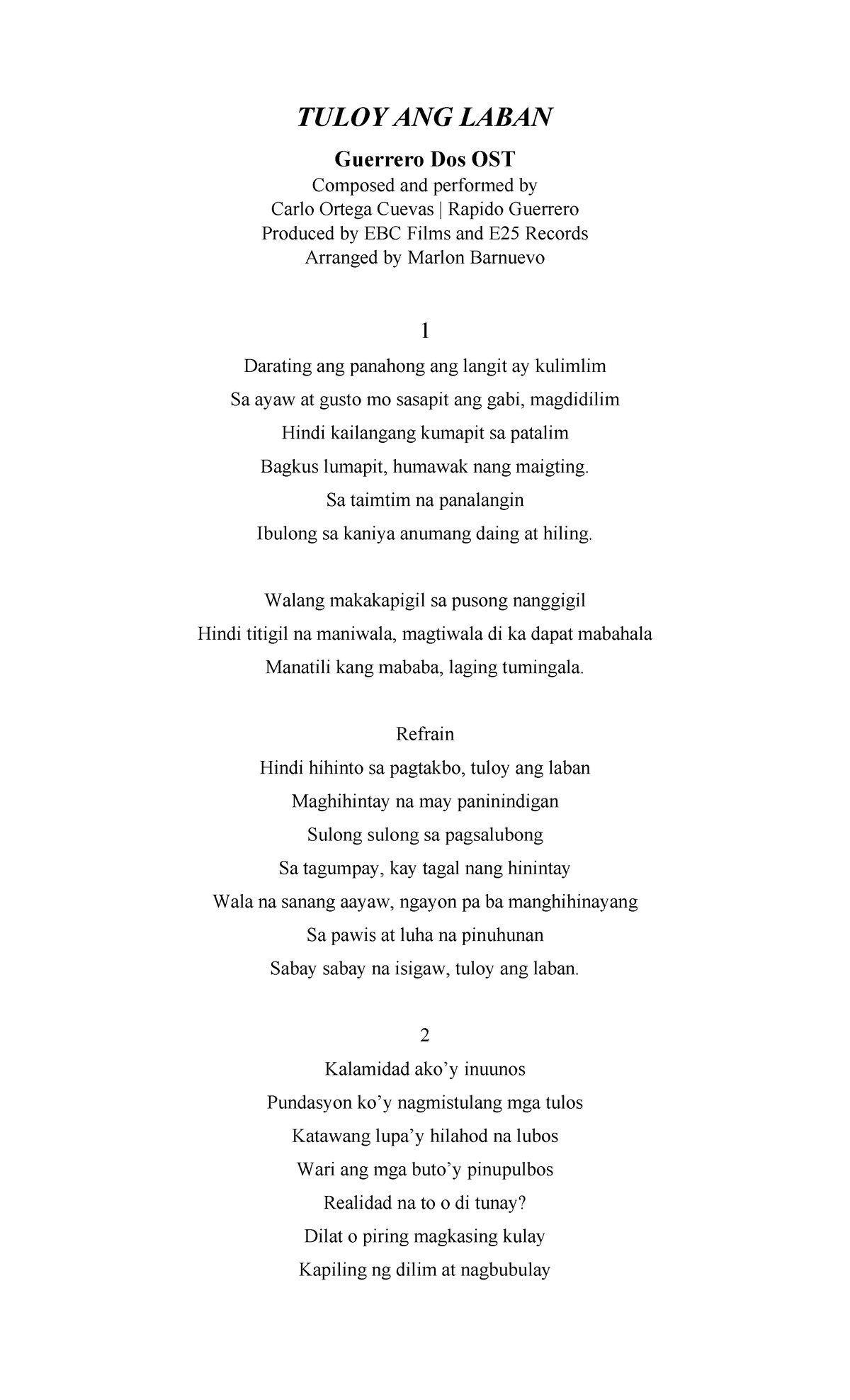 Tuloy ang laban - knpnlkn - TULOY ANG LABAN Guerrero Dos OST Composed ...