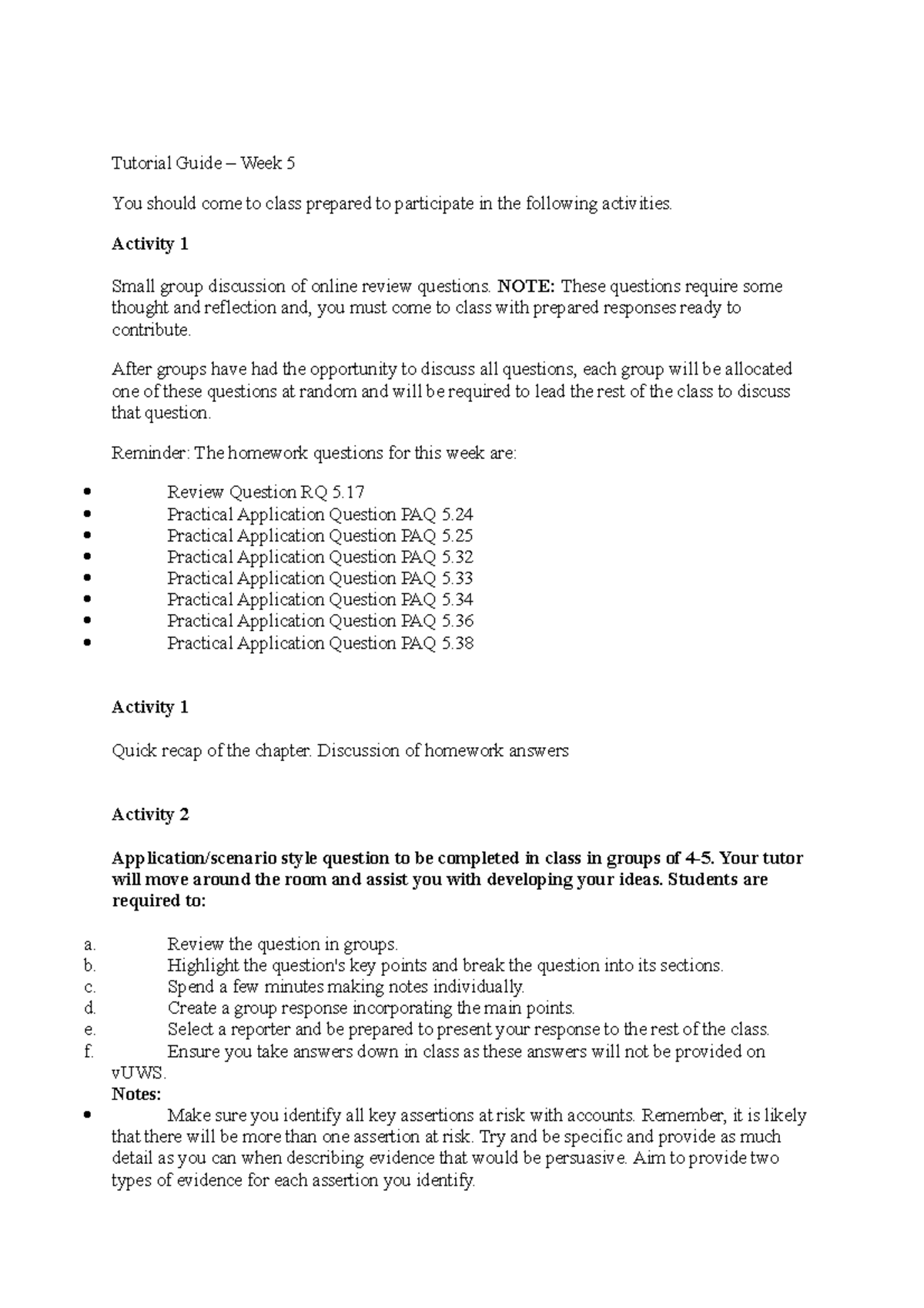 Week 5- Tutorial Guide and HW Guide - 200535 - UWS - Studocu