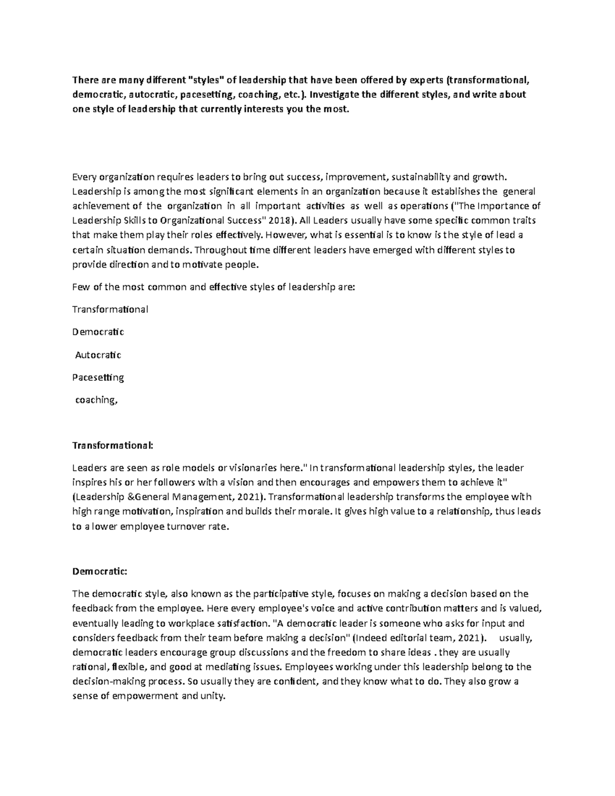 Unit 7 Discussion Leadership Styles - There are many different "styles ...