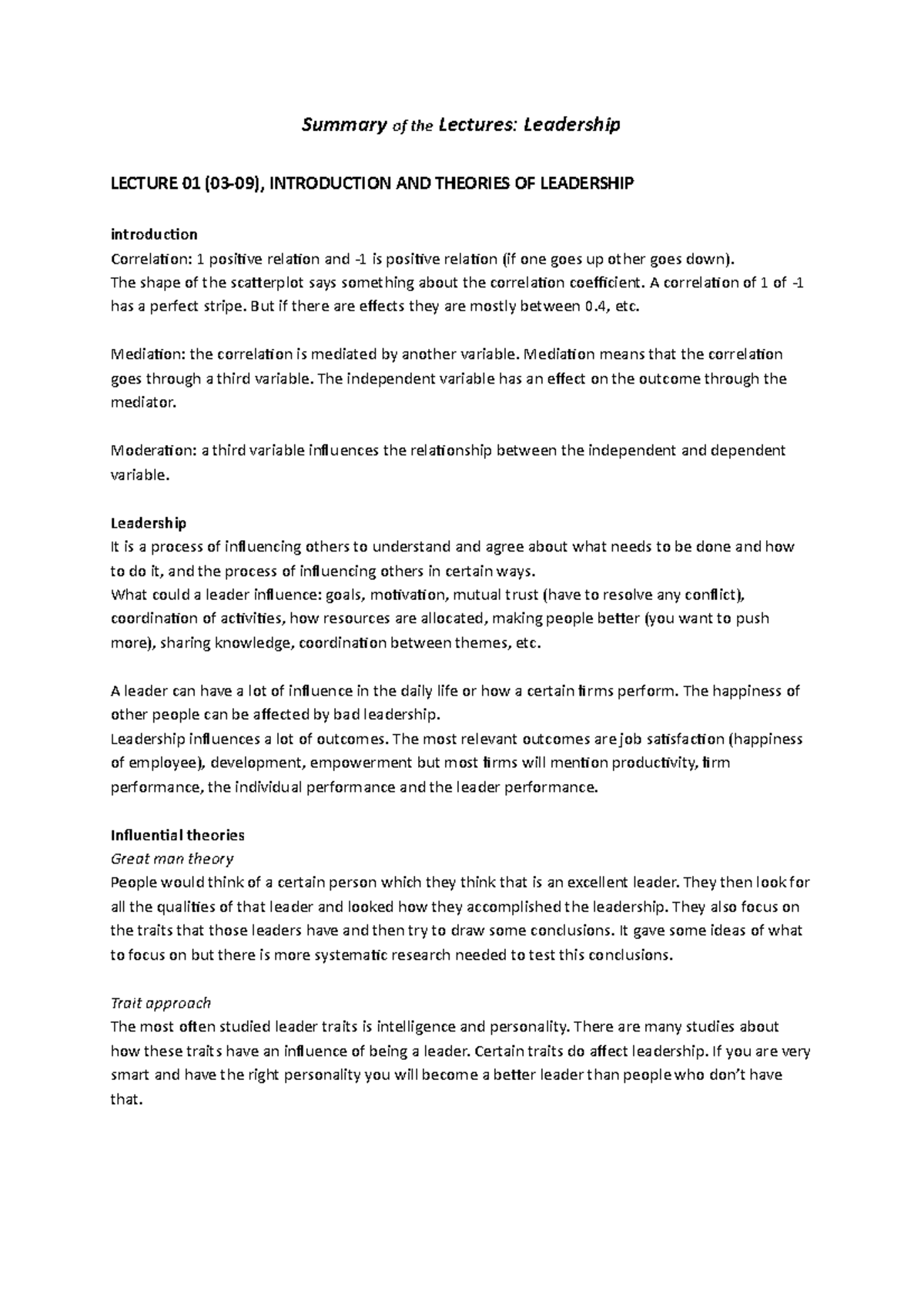 Summary of the Lectures from Leadership-3 - Summary of the Lectures ...