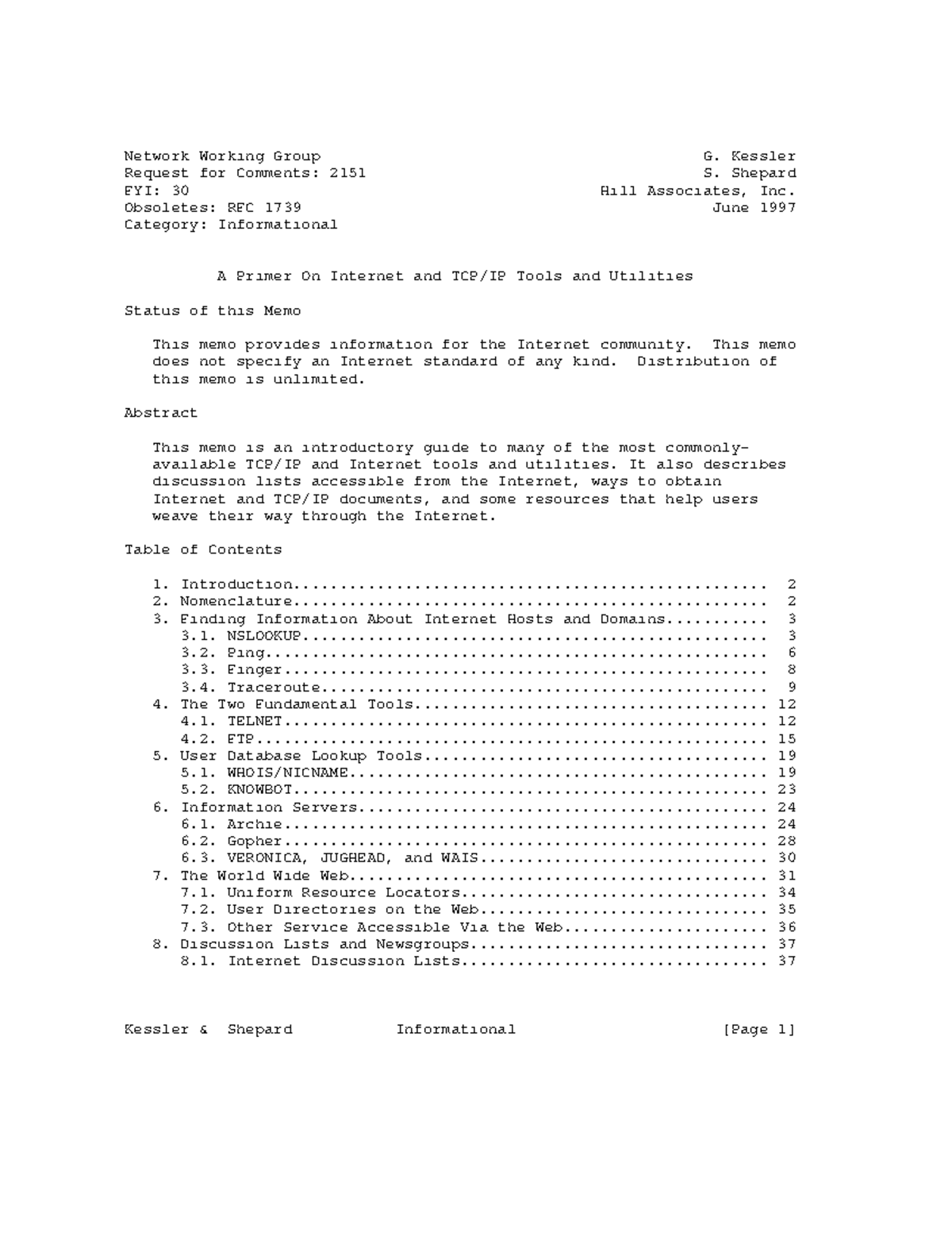 Internet And Tcpip Tools And Utilities Network Working Group G Kessler Request For Comments