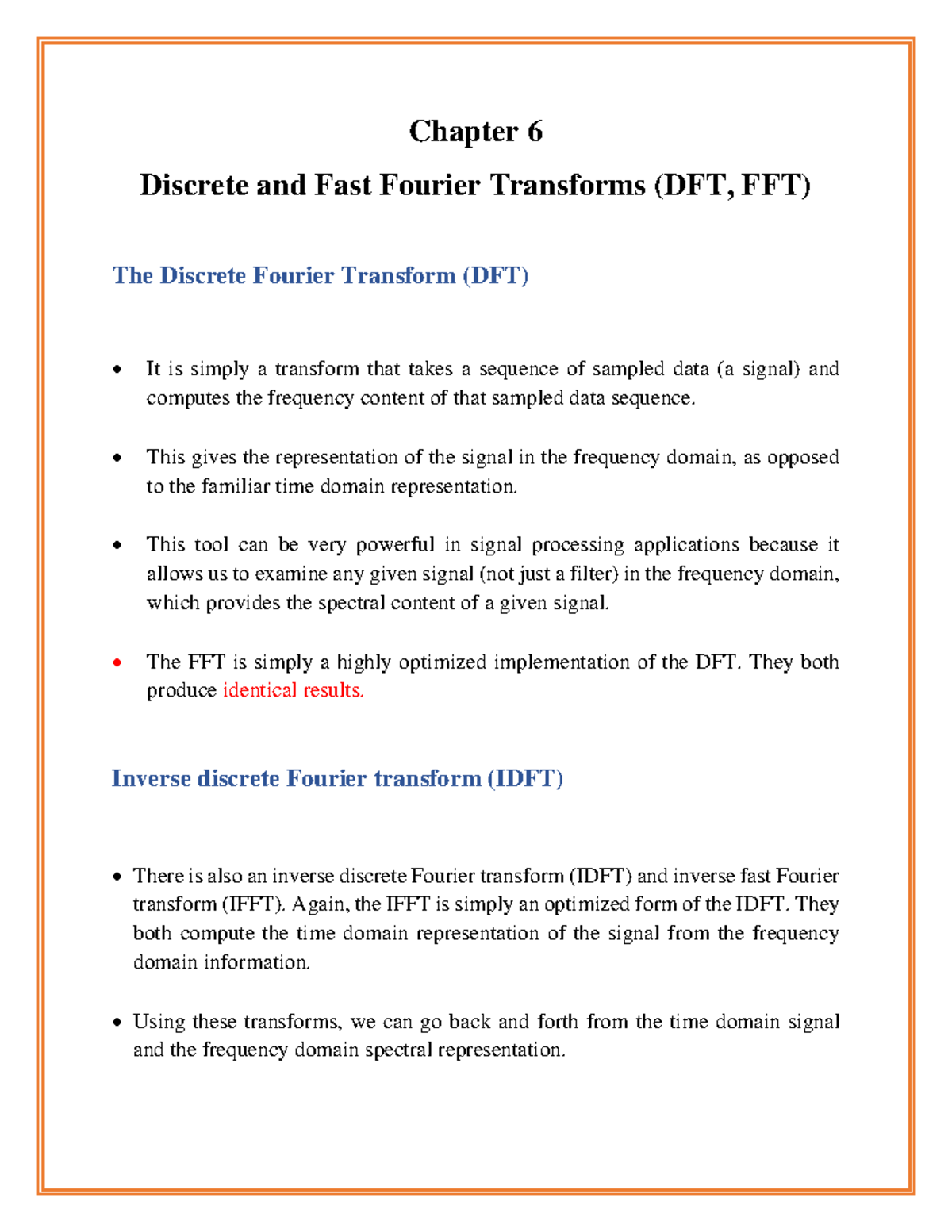 Discrete Fourier Transform DFT - Chapter 6 Discrete and Fast Fourier ...