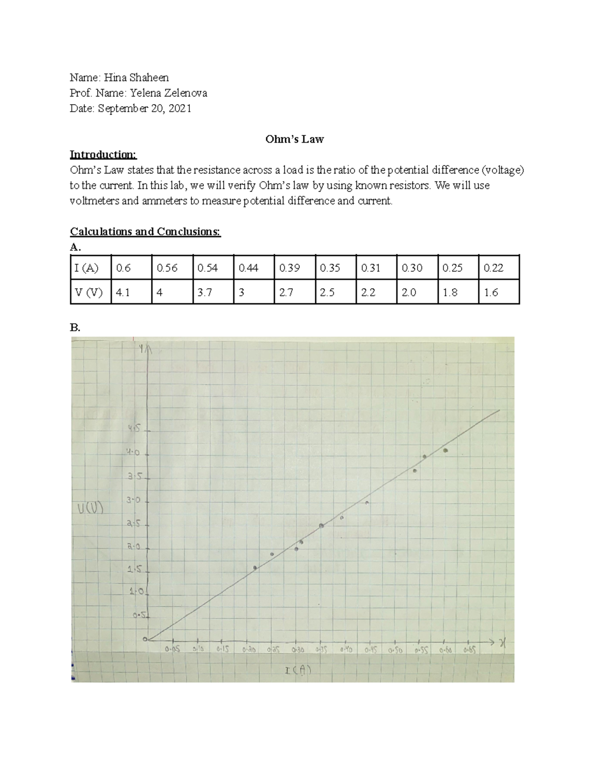 General Chemistry Laboratory 106 Lab Report 1 - CHEM 106 - Hunter ...