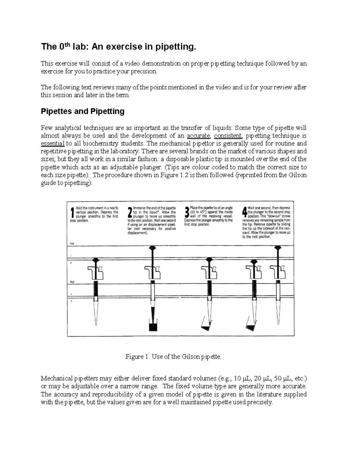 BCHM 317 - Experiment 0 - The 0th lab: An exercise in pipetting. This exercise will consist of a ...