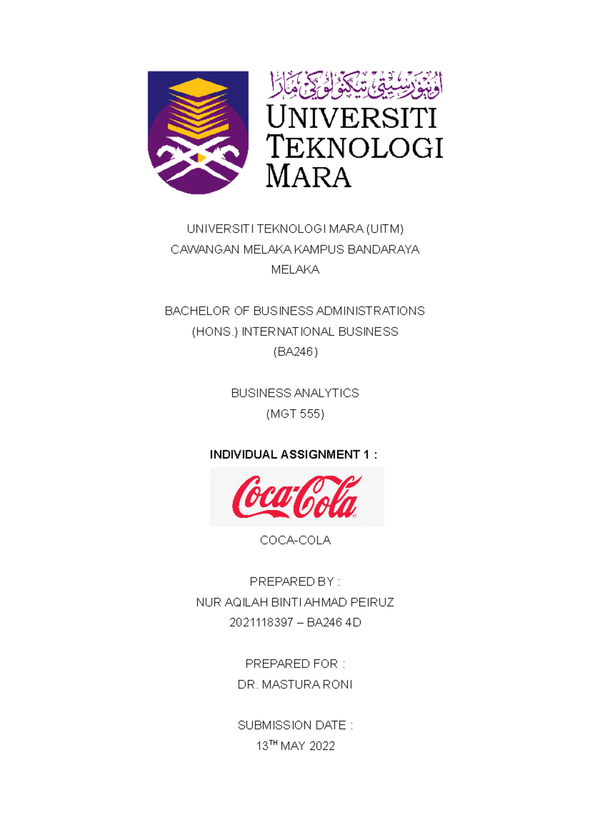 ENT530 - Individual Assignment - UNIVERSITI TEKNOLOGI MARA (UITM ...