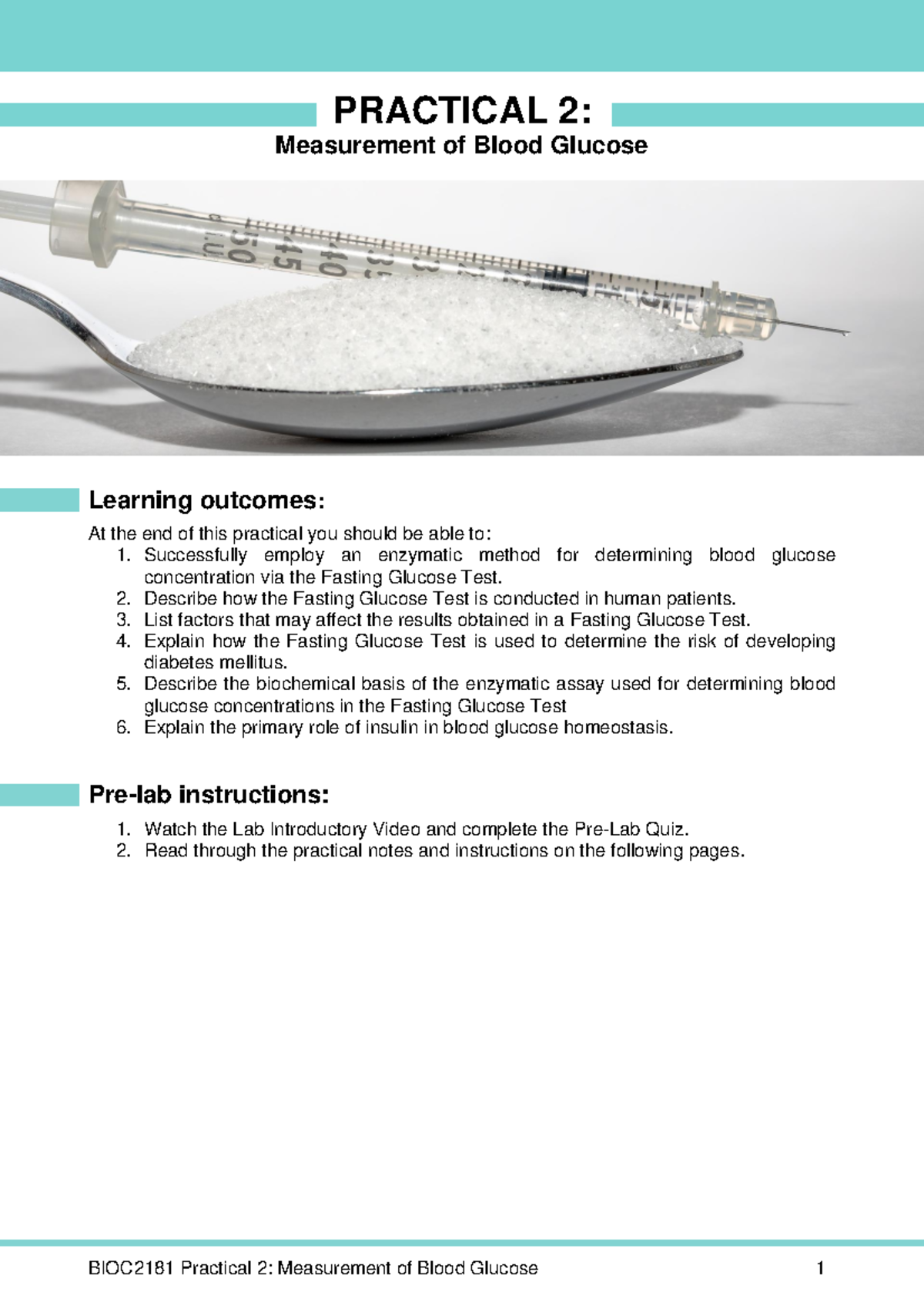 Week 3 - Practical 2 - Glucose - PRACTICAL 2: Measurement of Blood ...