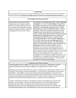 Task 1 - Emotional Intelligence - D082 Task 1 Name: Lisa Villanueva Student ID: 010762473 ...