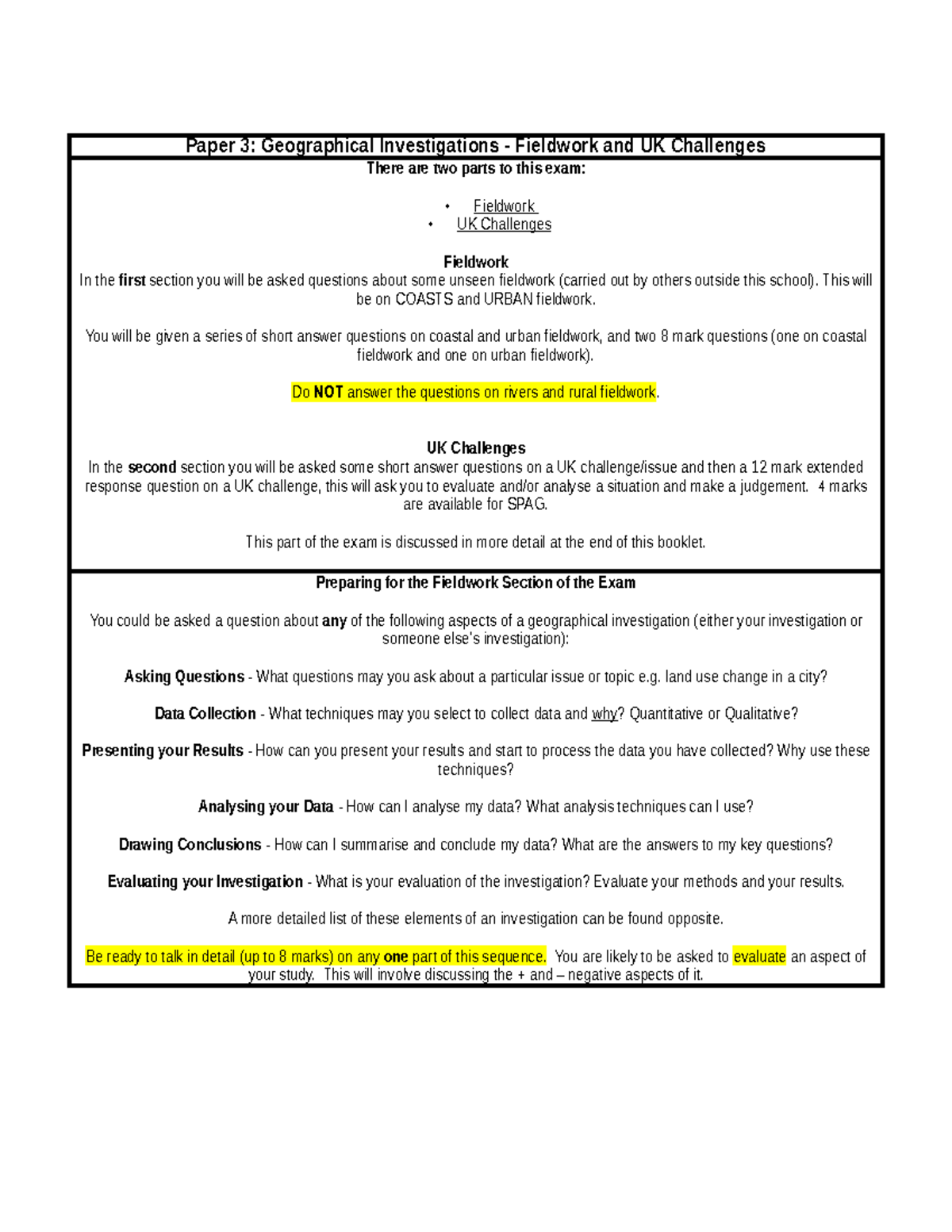 2021-22 Paper 3 Revision Booklet - Paper 3: Geographical Investigations ...