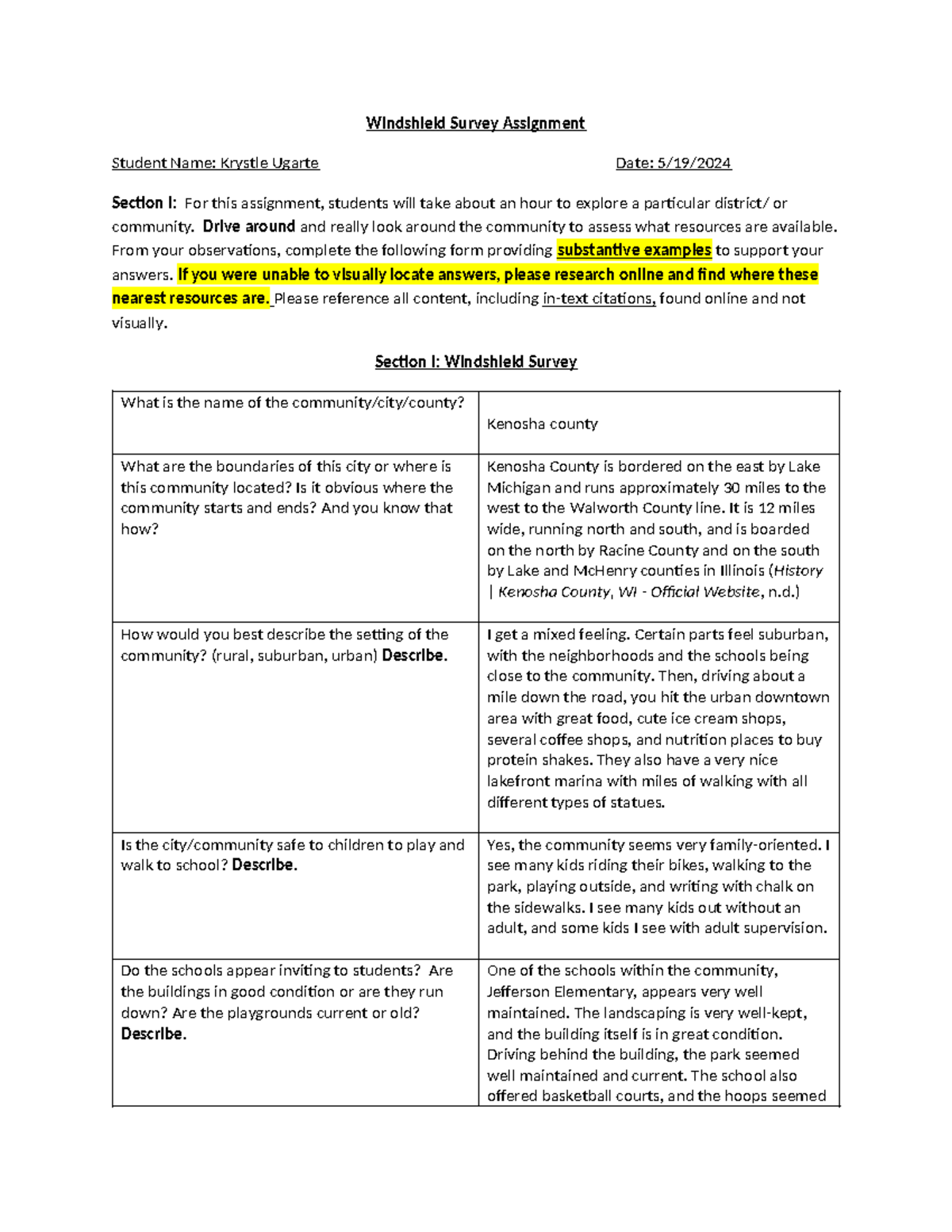 Week 2 Windshield Survey Template-FA23 Updates - Windshield Survey ...