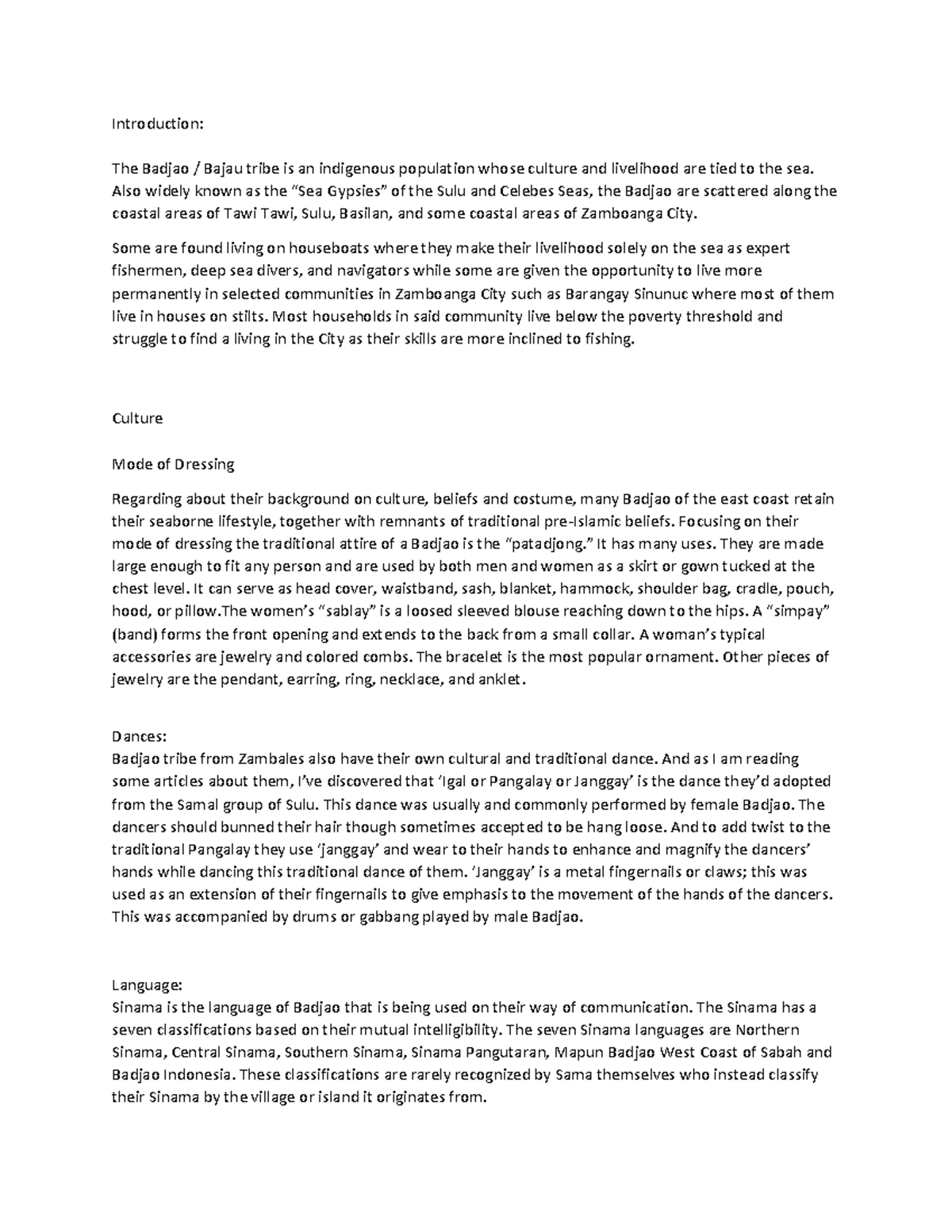 Badjao Script Report - Lecture notes 1 - Introduction: The Badjao ...