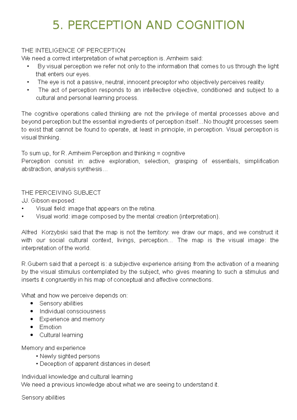 Chapter 5 - Perception and cognition - 5. PERCEPTION AND COGNITION THE ...