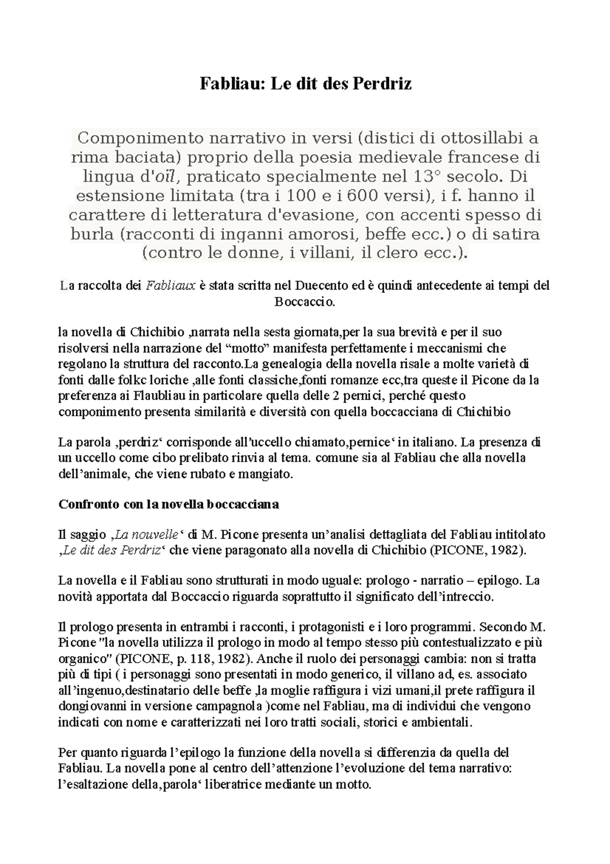 Genere narrativo: Fabliau e la novella del Boccaccio - Fabliau: Le dit ...