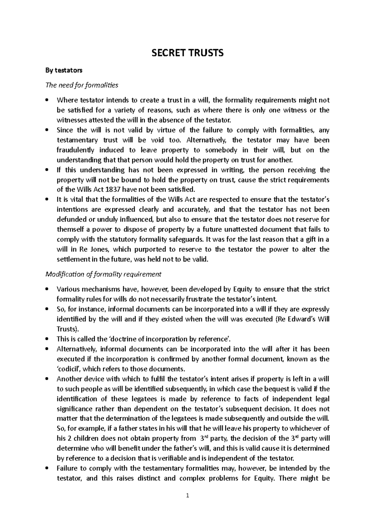 Secret Trusts - LAW5003 - QMUL - Studocu