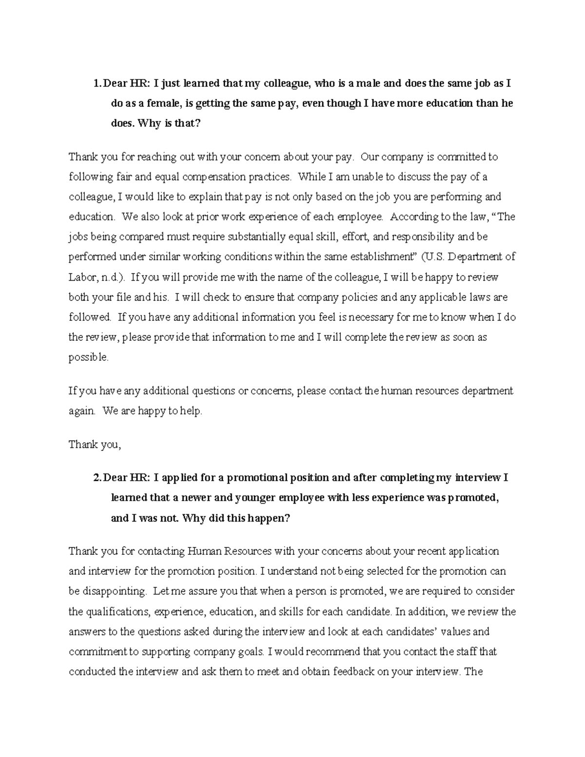 ER - Module 4 HR Inbox Final - Dear HR: I just learned that my ...