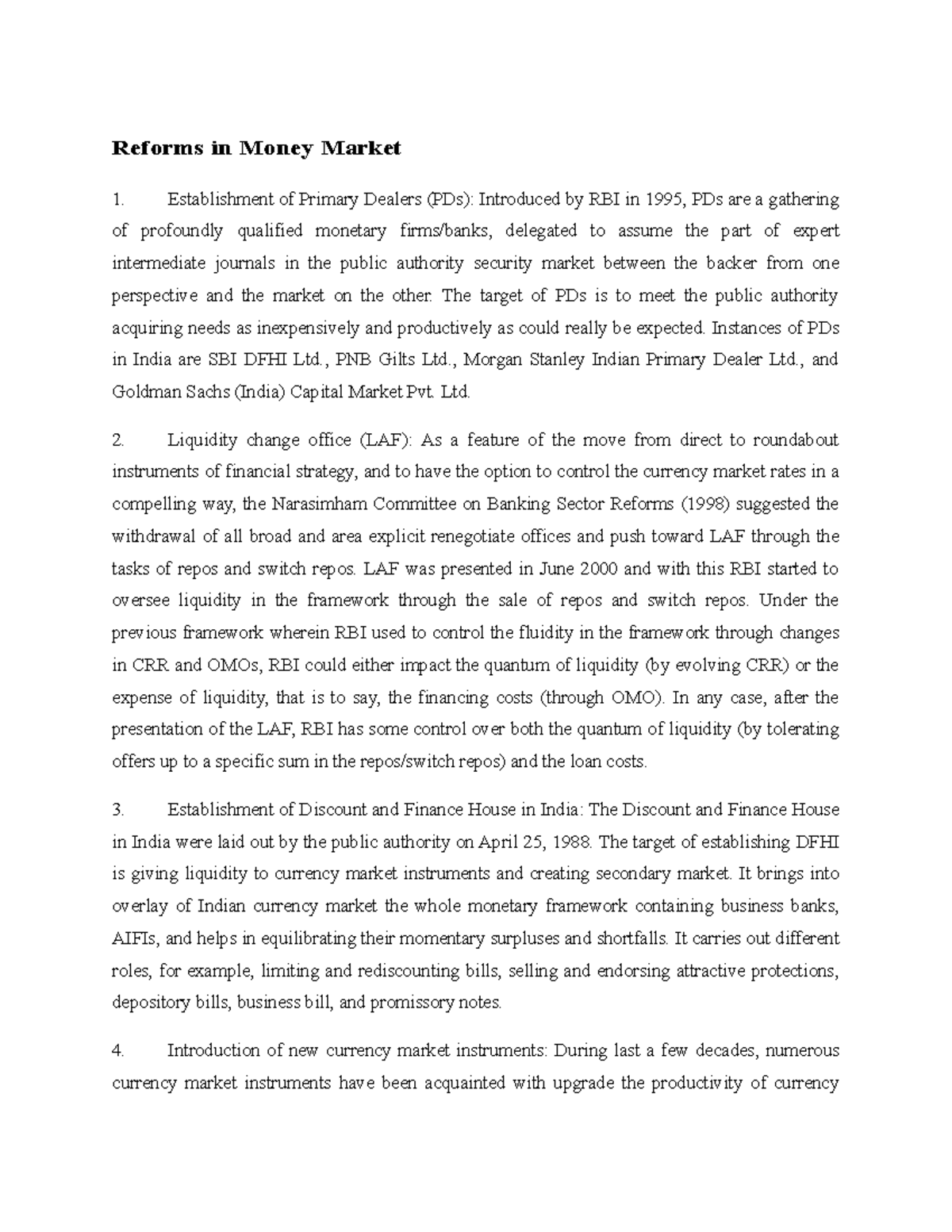 Reforms in Money Market - Reforms in Money Market Establishment of ...