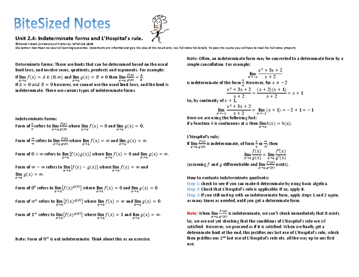 Unit 2.4 Bite Sized - These are lecture notes and worked examples from ...