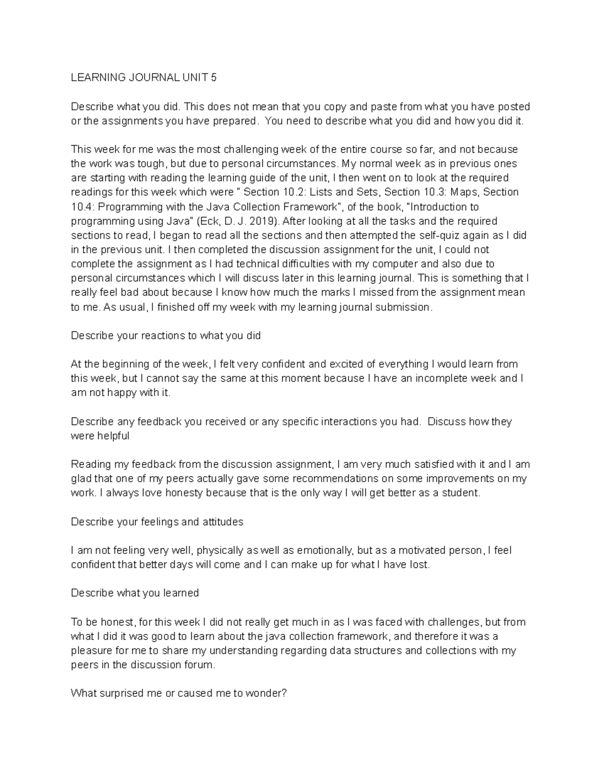 Learning Journal Unit 5: Challenges Learning and Personal Circumstances ...