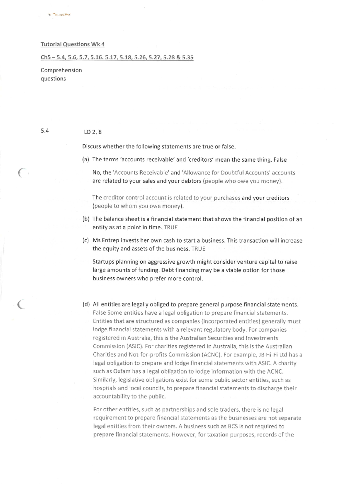 Week 4 Tutorial 4 Questions & Answers - Tutorial Questions Wk 4 Ch5 5, 5, 5, 5. 5, 5, 5, 5, 5 5 ...