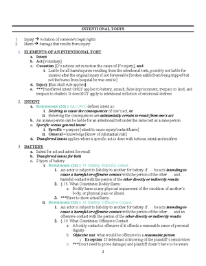 Torts Outline - TORTS OUTLINE i. Federal courts have exclusive ...