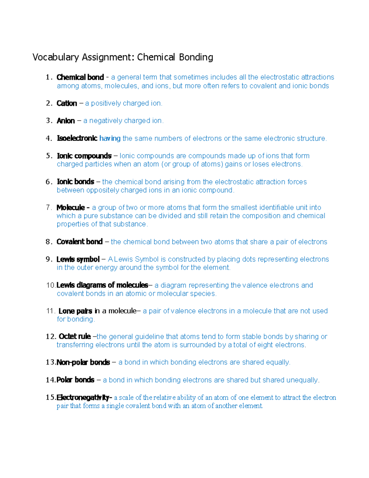 1405 - Chapter 5 Covalent Bonding - Vocabulary Assignment: Chemical ...