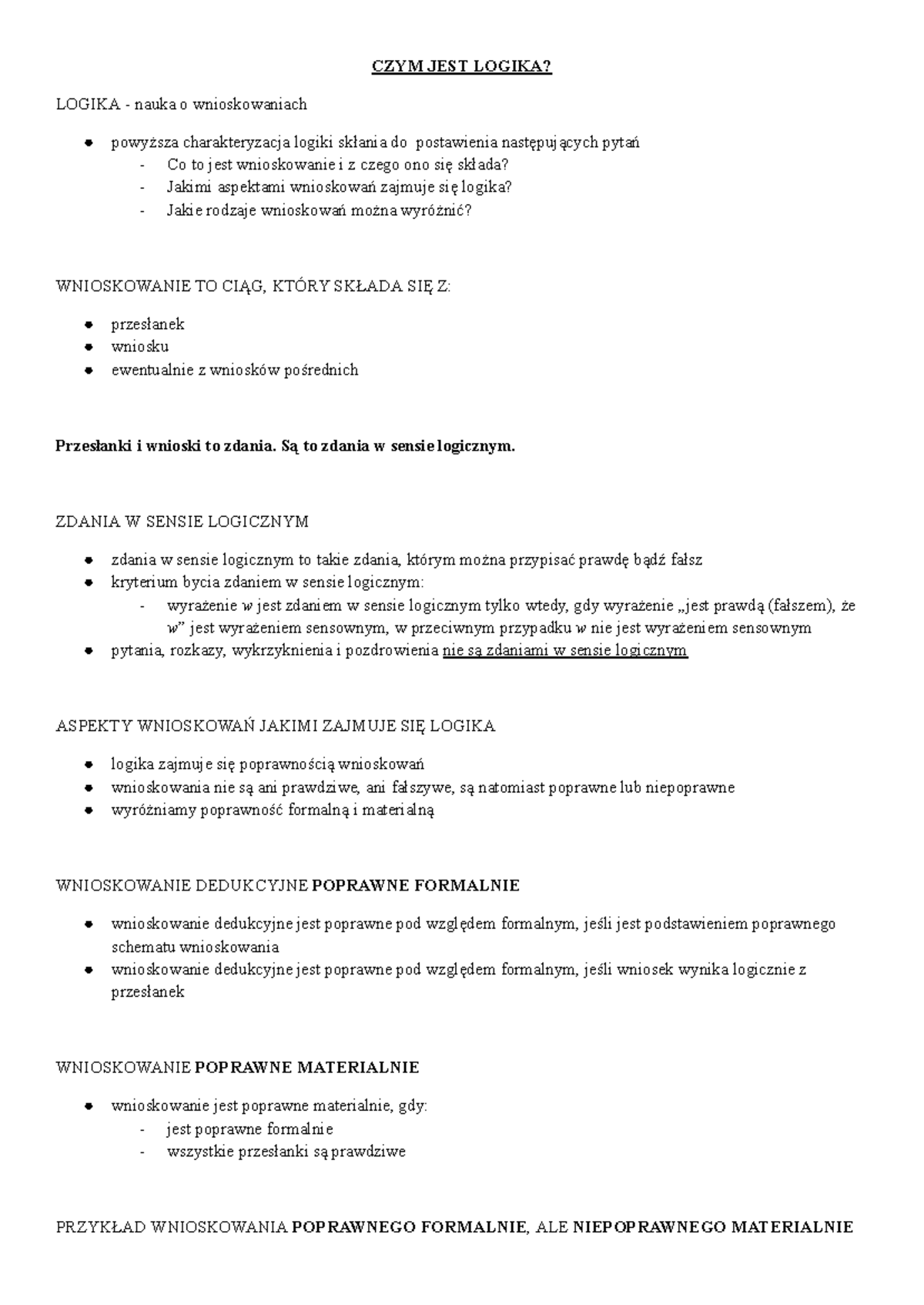 Notatki-logika - CZYM JEST LOGIKA? LOGIKA - nauka o wnioskowaniach ...
