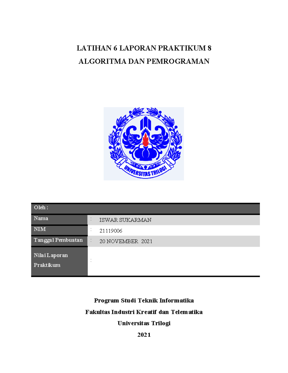 Latihan 6 Algoritma Pemrograman dan Basis Data - LATIHAN 6 LAPORAN ...