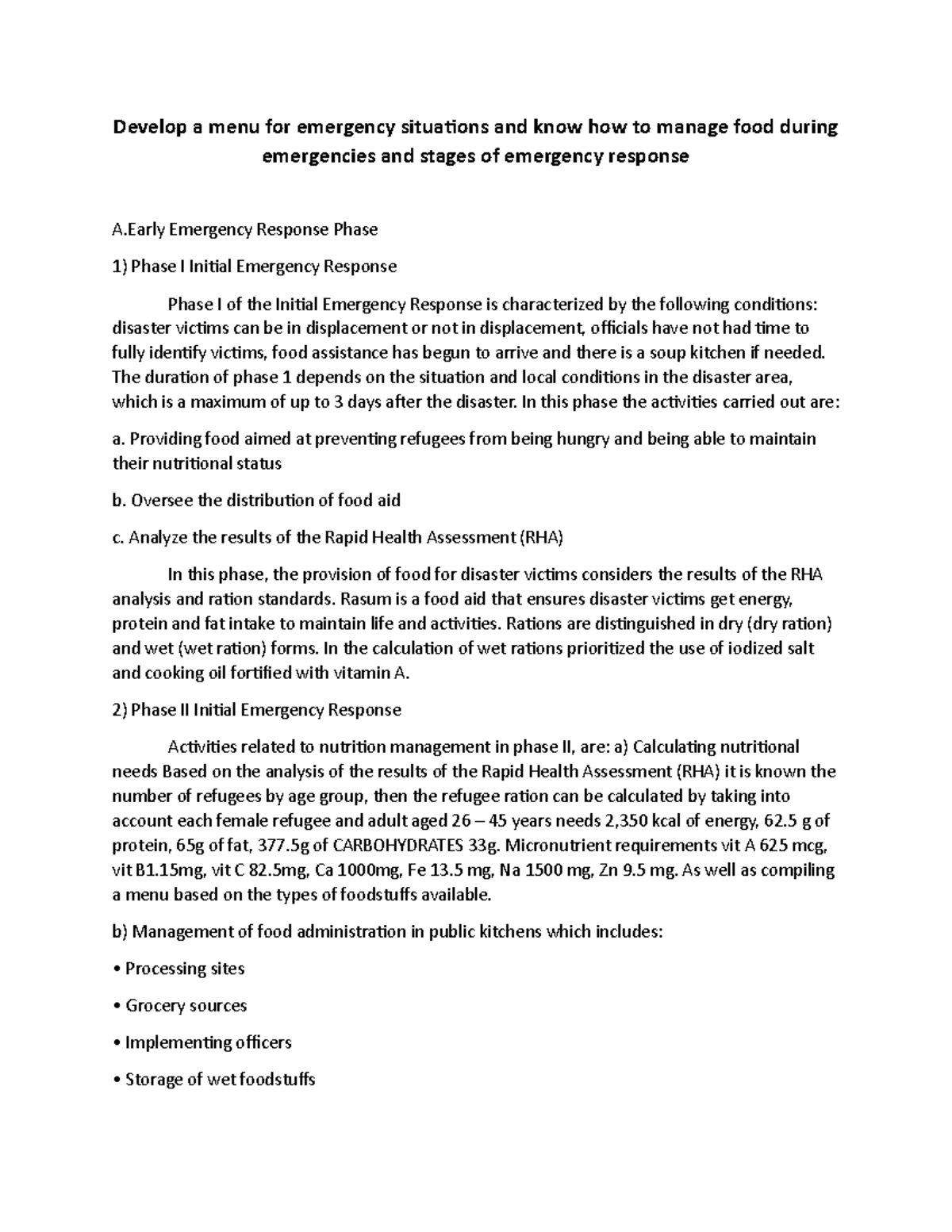 Develop a menu for emergency situations and know how to manage food ...