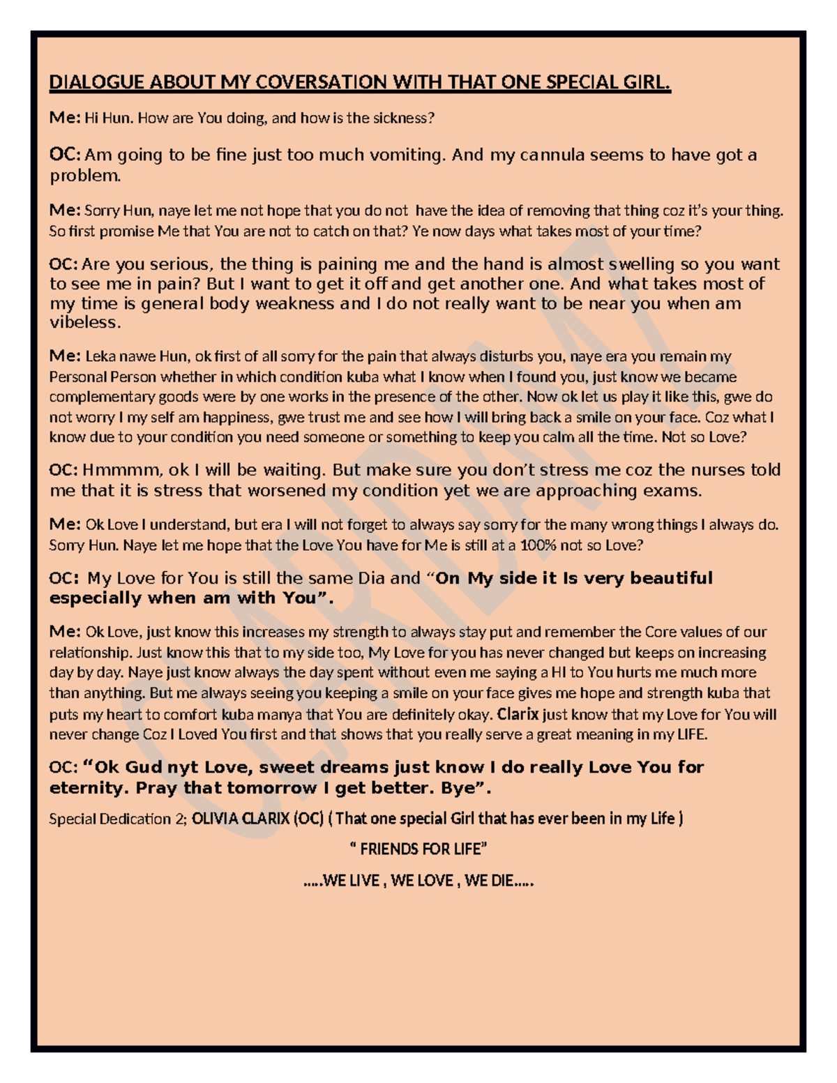 OUR LOVE Dialogue (ME & OC) - DIALOGUE ABOUT MY COVERSATION WITH THAT ...