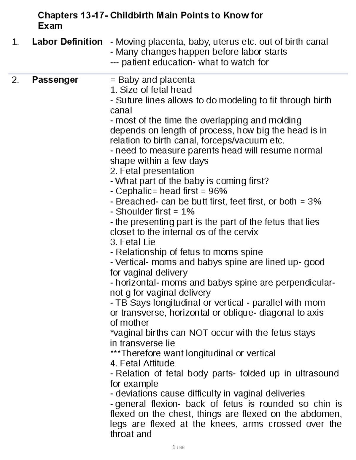 Chapters 13-17- Childbirth Main Points to Know for Exam - Exam Labor ...