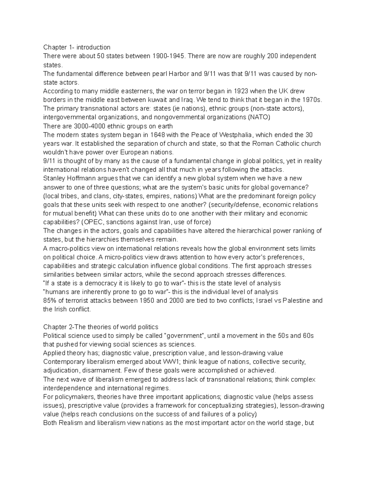 Introduction to International Relations notes - Chapter 1- introduction ...