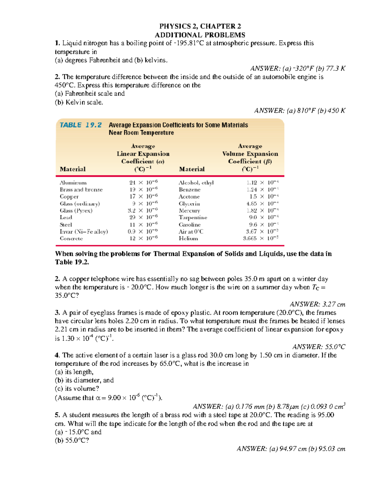 2 - Problem - PHYSICS 2, CHAPTER 2 ADDITIONAL PROBLEMS Liquid nitrogen has a boiling point of ...