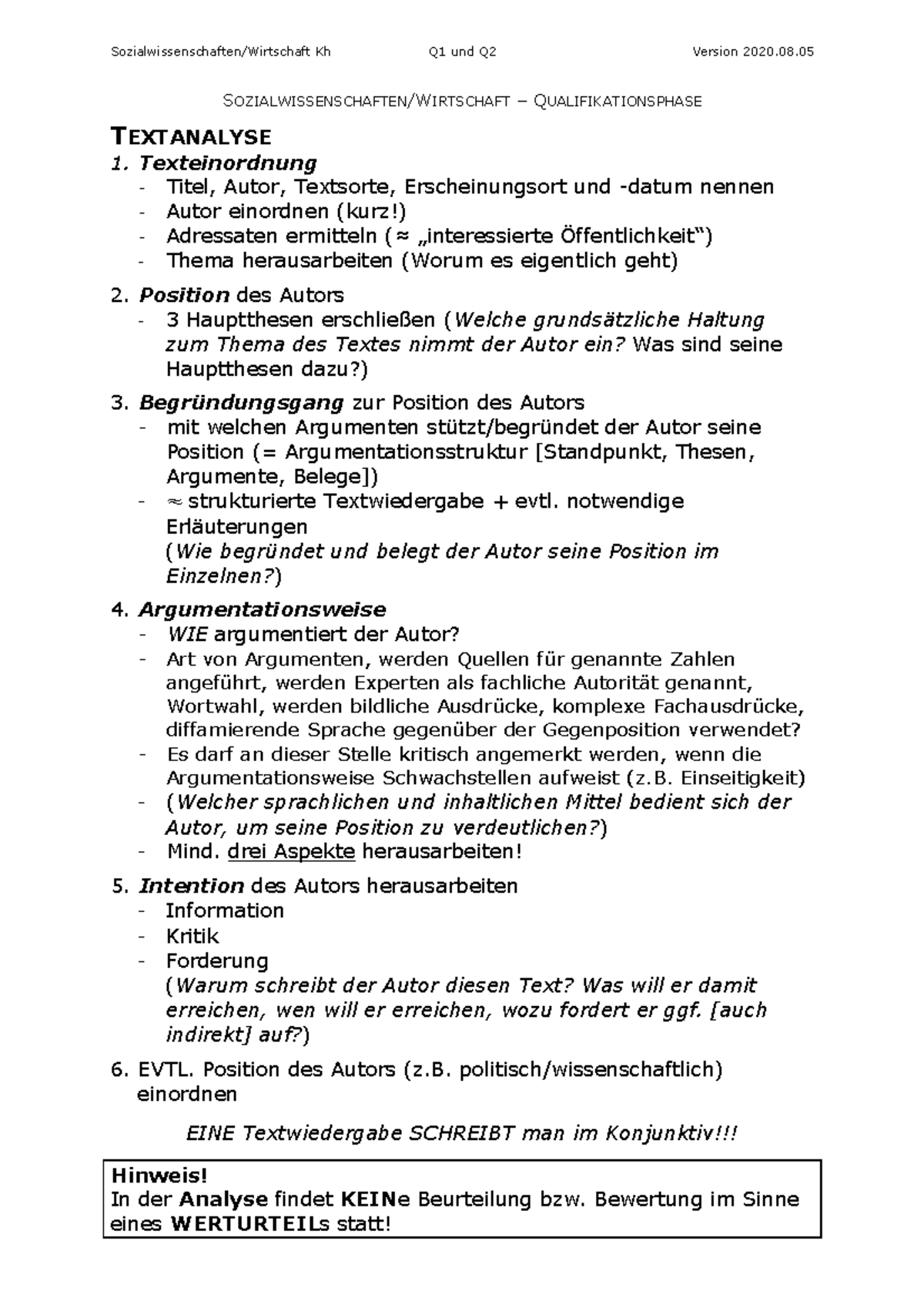 02 Methode Textanalyse Q1Q2 - Sozialwissenschaften - FH Münster - Studocu