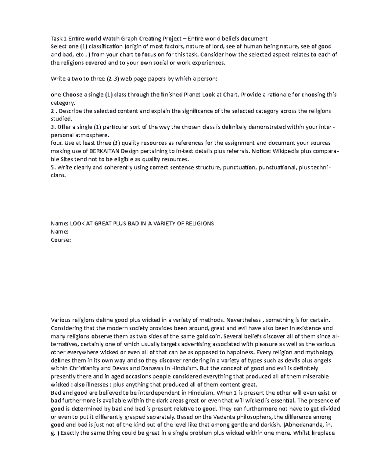 Assignment 1 World View Chart Writing Assignment – VIEW OF GOOD AND ...