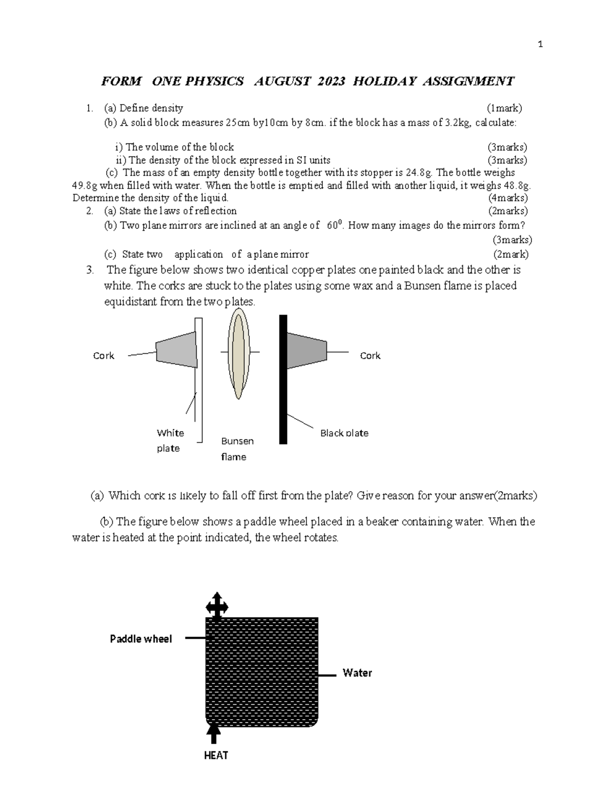 Holiday assignment form 1 physics - 1 FORM ONE PHYSICS AUGUST 2023 ...