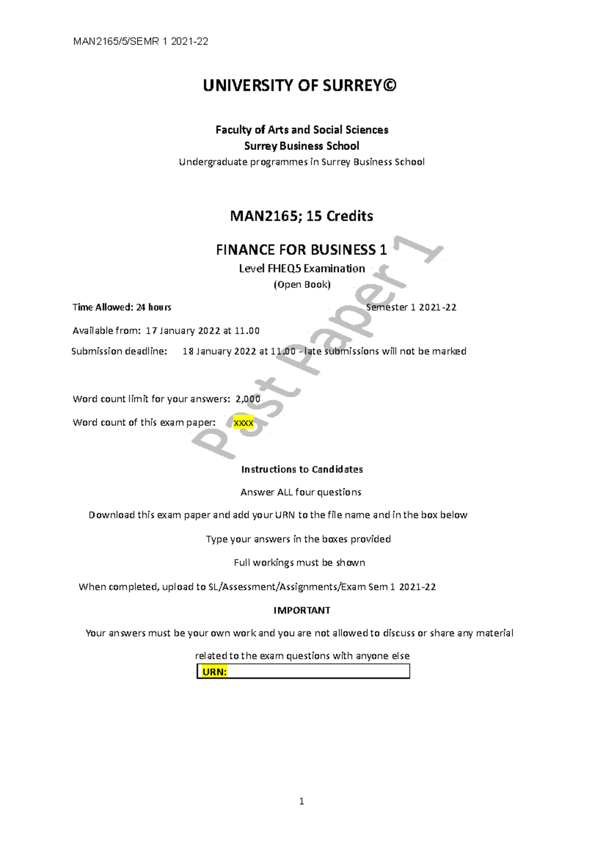 MAN2165 - Past Exam Paper 2021-22 WITH Solutions - UNIVERSITY OF SURREY ...