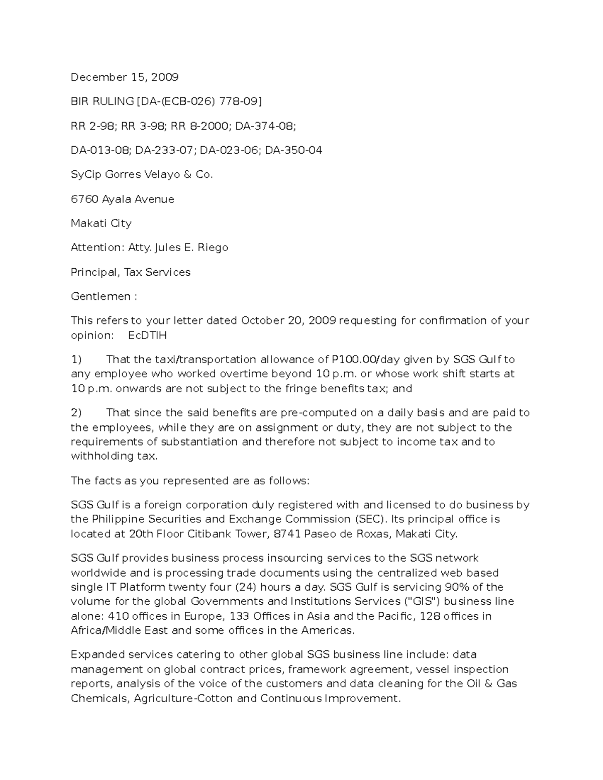 BIR Rulings Part I To III December 15 2009 BIR RULING DA ECB 026 bir-rulings-part-i-to-iii-december-15-2009-bir-ruling-da-ecb-026