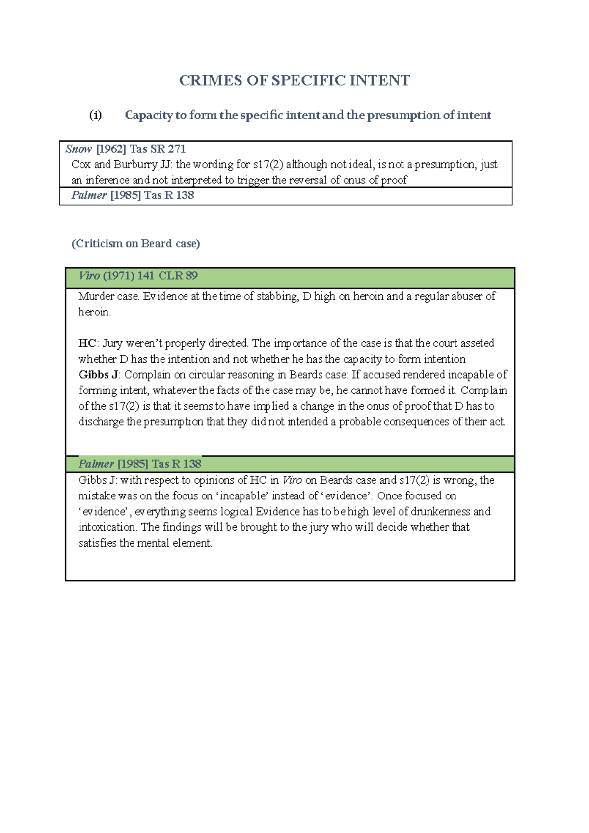 Crimes of Specific Intent - CRIMES OF SPECIFIC INTENT (i) Capacity to ...