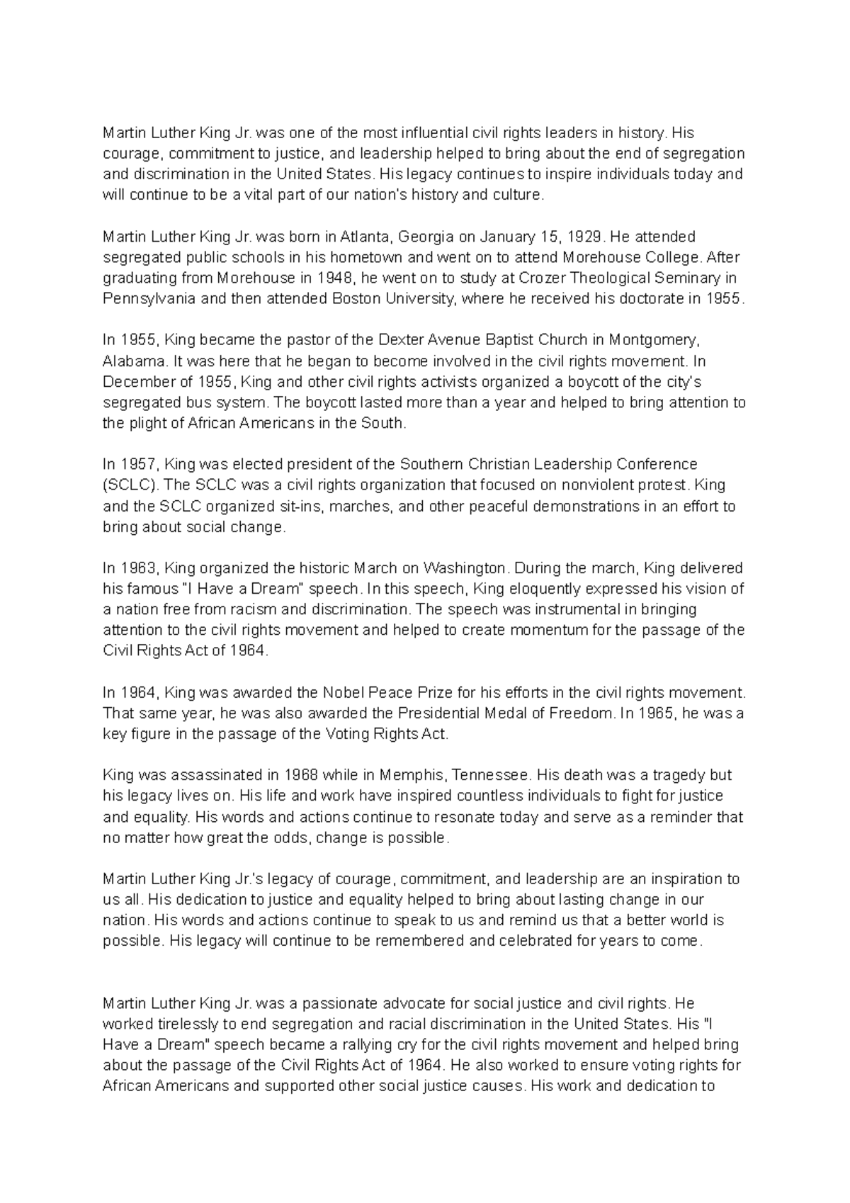 Mlk - practice materials - Martin Luther King Jr. was one of the most ...