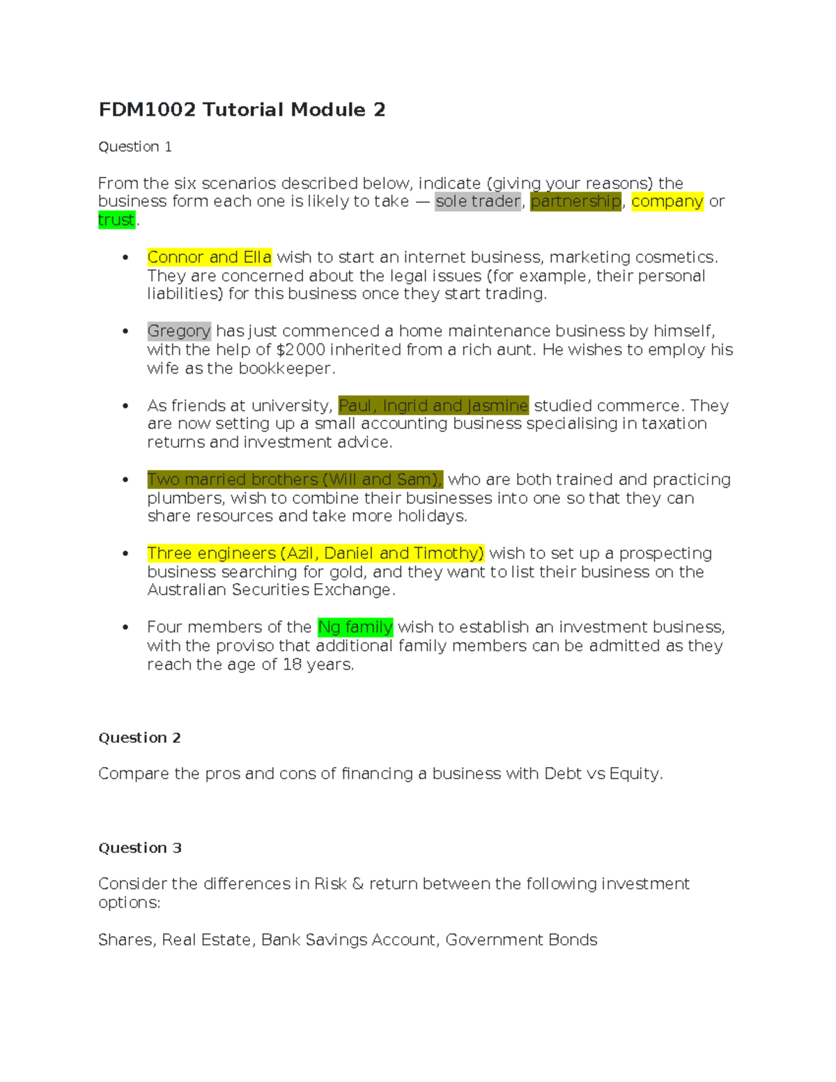 FDM1002 Tutorial Module 2 - Connor and Ella wish to start an internet business, marketing - Studocu
