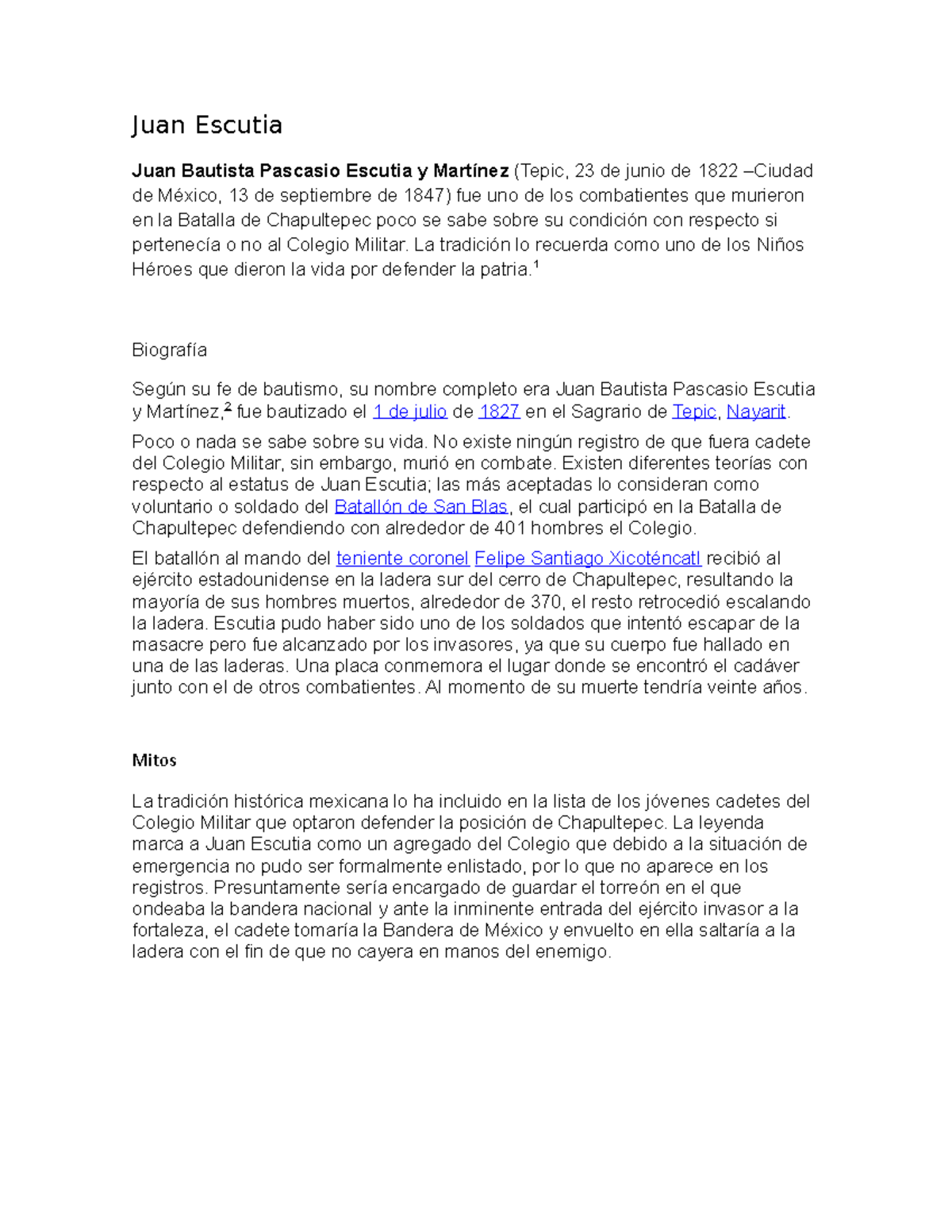 Biografia Juan Escutia - Juan Escutia Juan Bautista Pascasio Escutia y ...