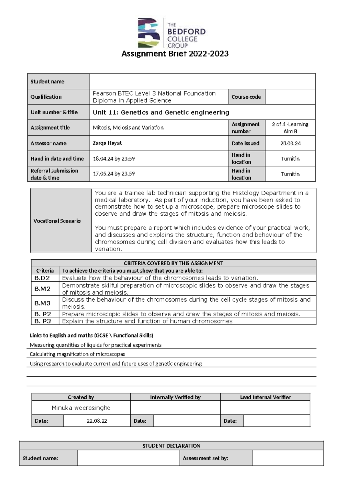 Unit 11 Assignment 2 - Assignment Brief 2022- Student name Qualification Pearson BTEC Level 3 ...