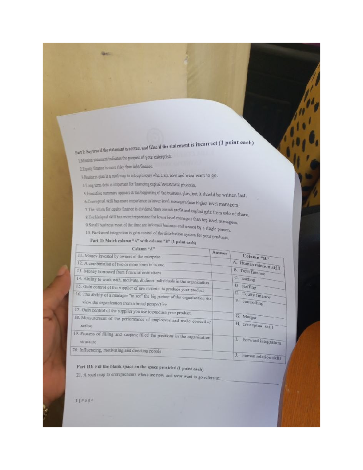 Enterprenership - it is test - true if the statement is correct and ...