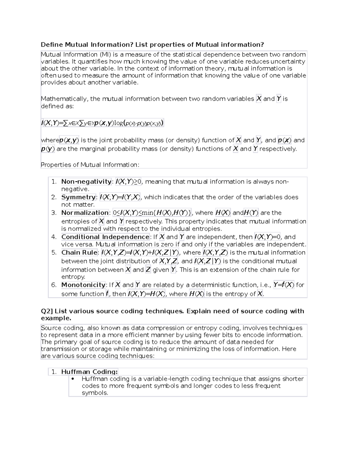 Information theory - Define Mutual Information? List properties of ...