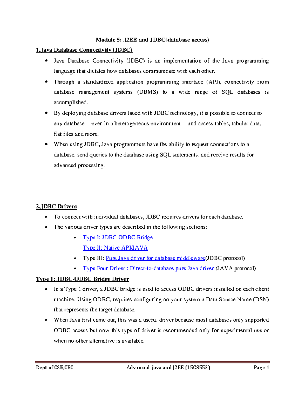 Javamodule 5 (1) - Module 5: J2EE and JDBC(database access) 1 Database ...