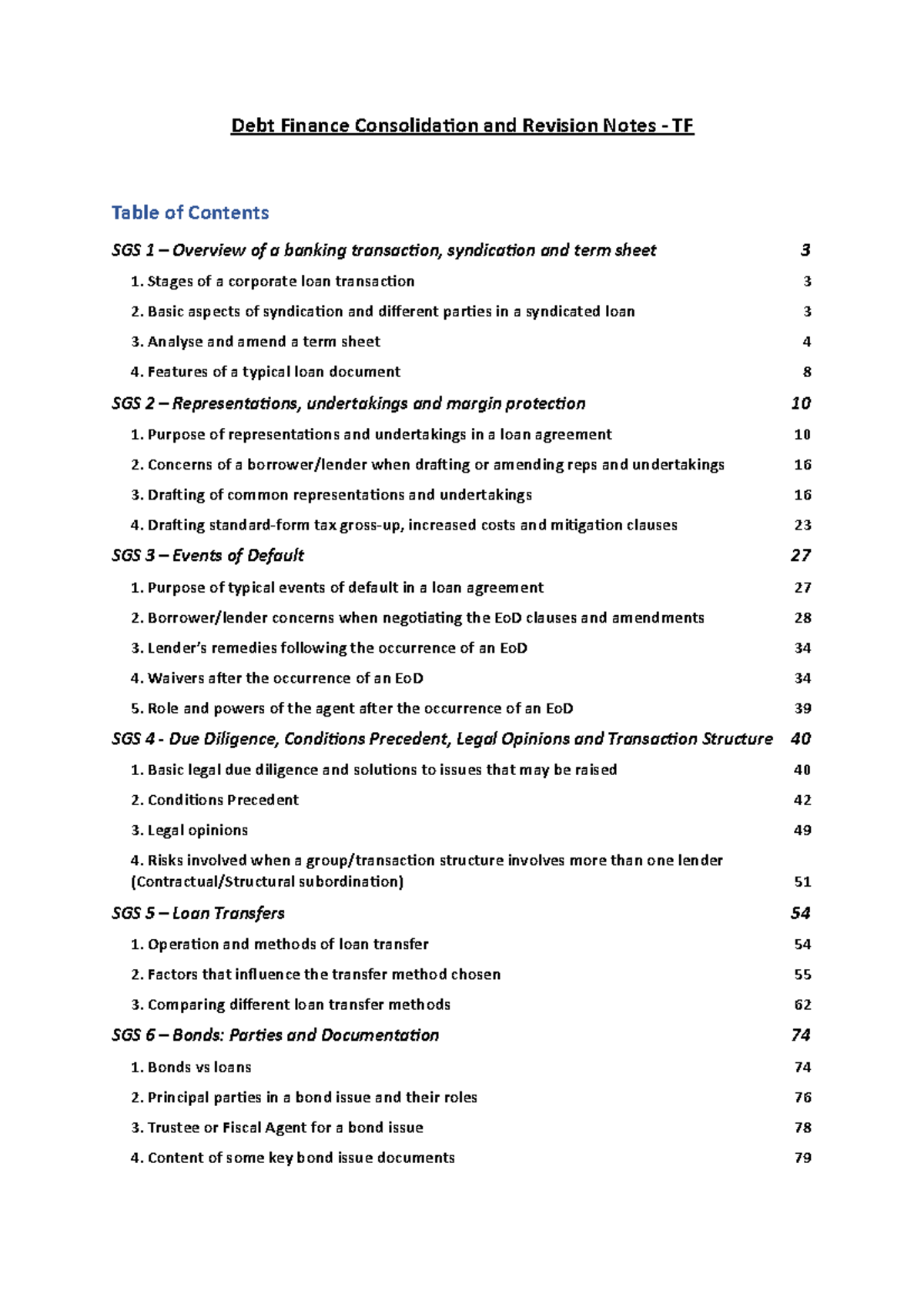 Debt Finance Consolidation and Revision Notes - Risks involved when a ...