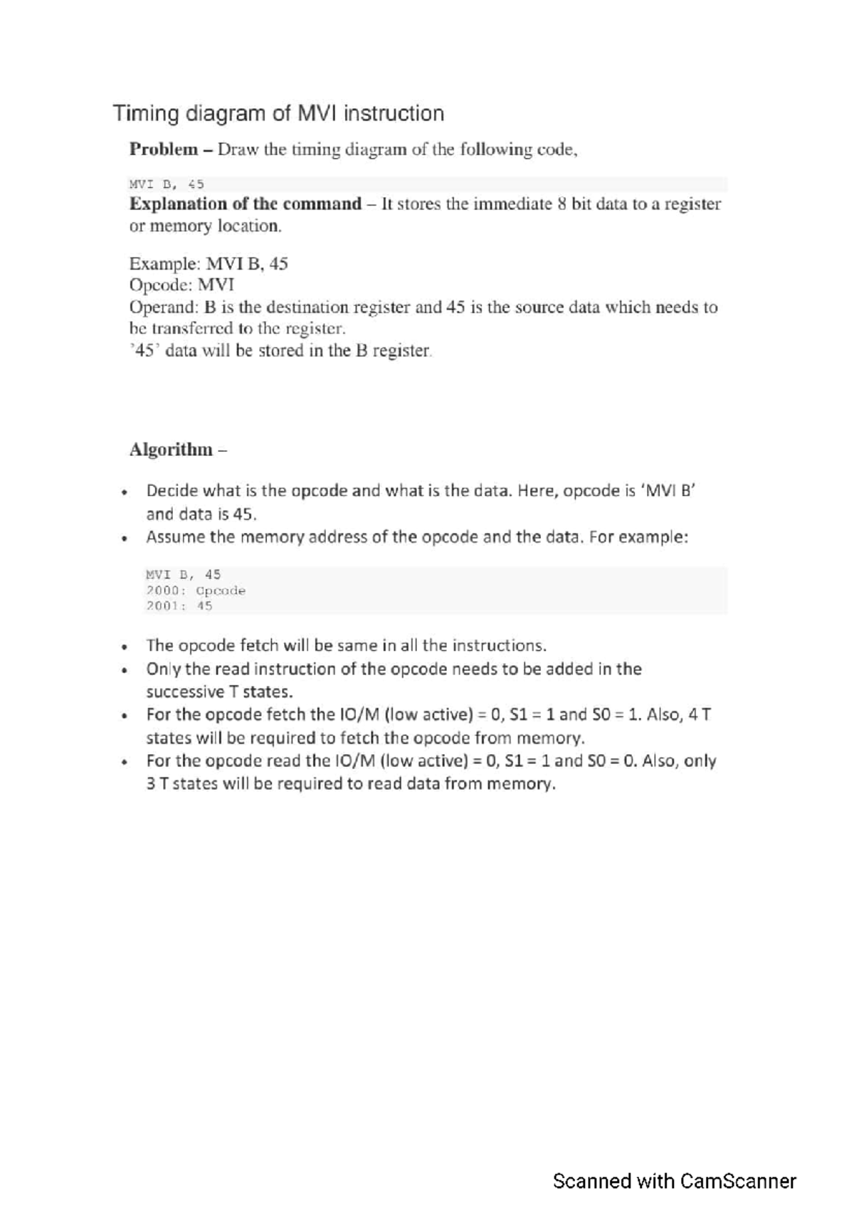 Mvi mov timing instructions 8085 - computer engineering - Studocu
